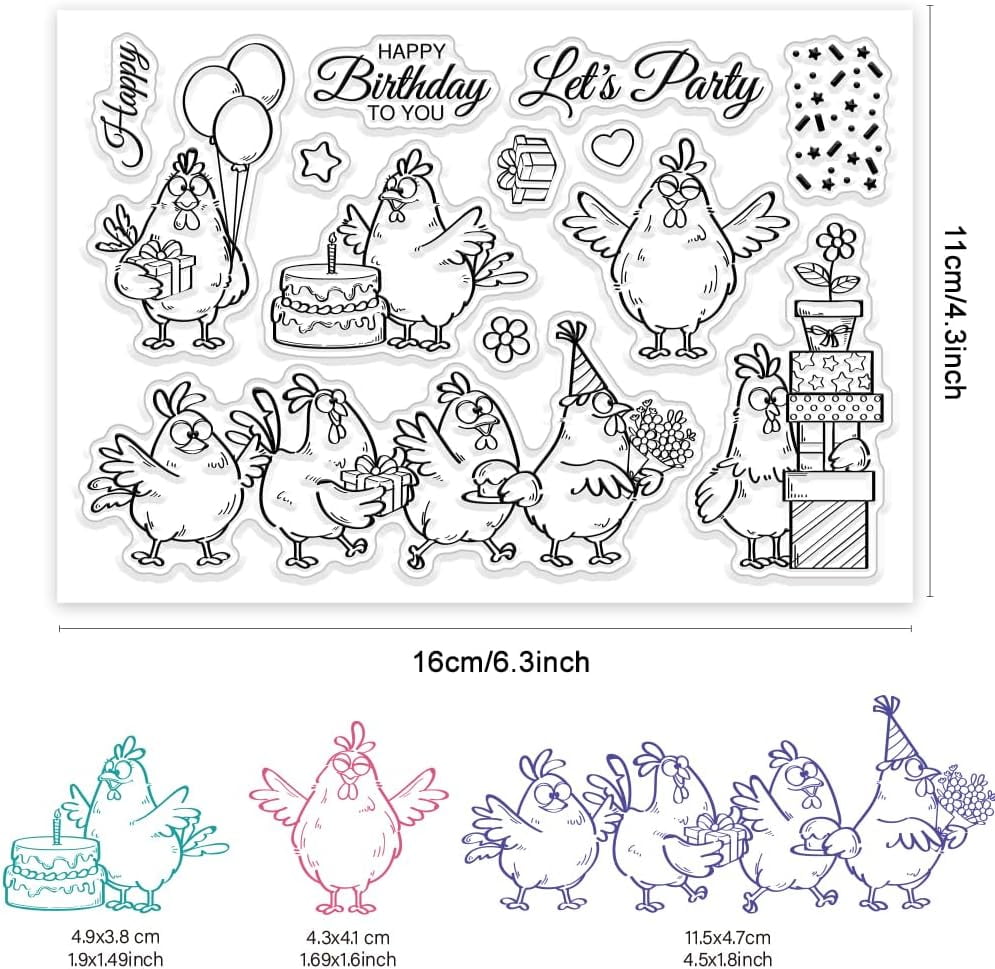 Cartoon Funny Chicken Birthday Clear Stamp Custom Silicone Clear Stamps ...