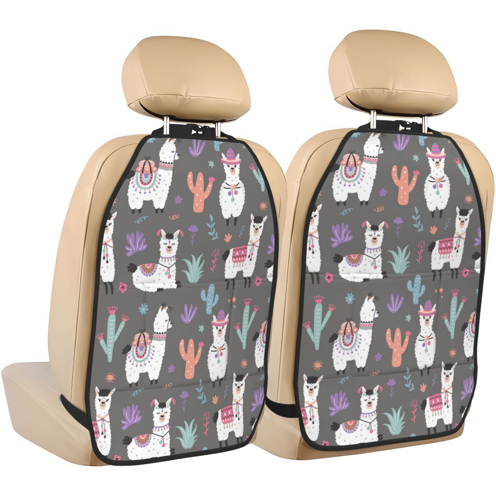 Cartoon Funny Cute Alpaca Backseat Car Organizer, 2 Pack Kick Mats Back ...