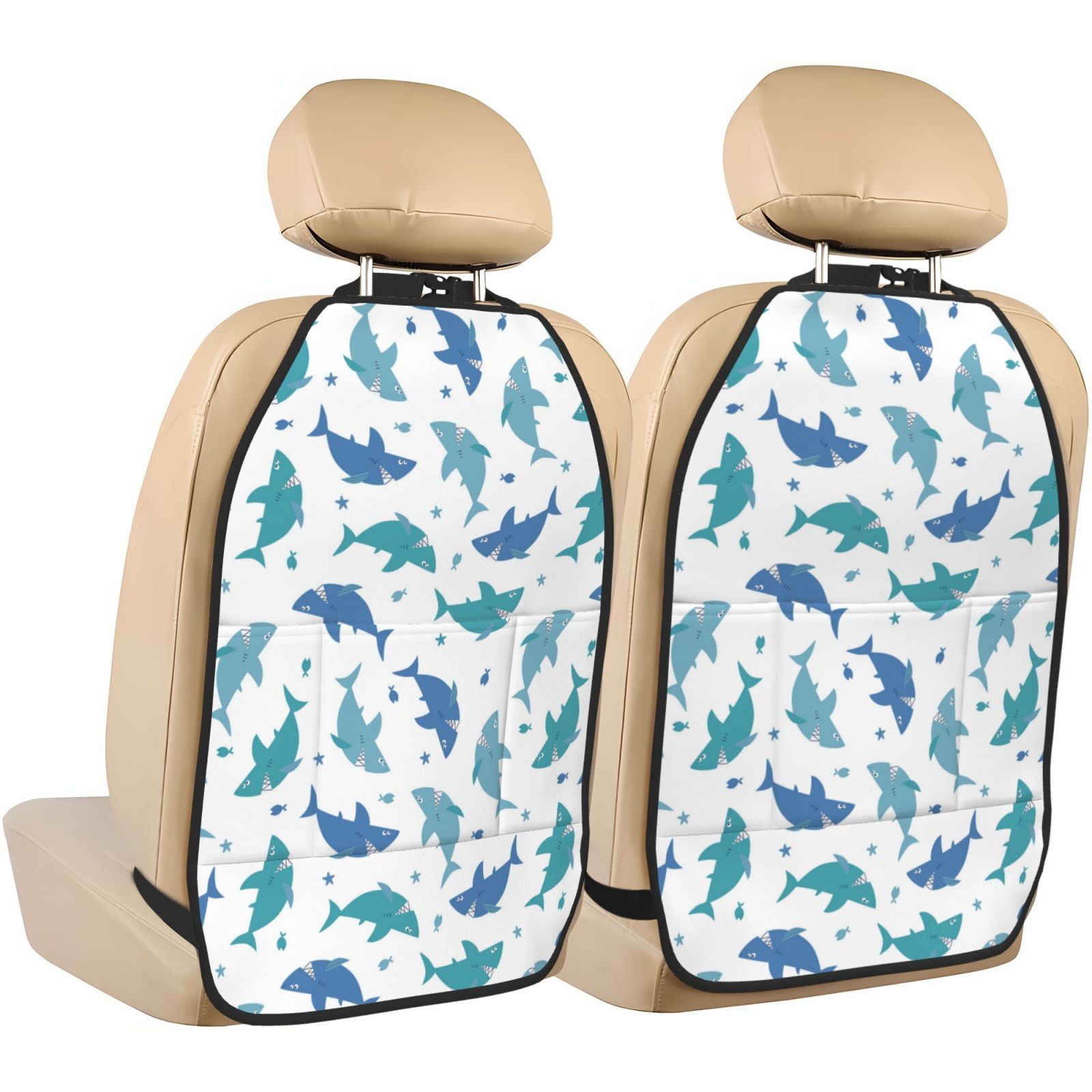 Cartoon Funny Cute Shark Backseat Car Organizer, 2 Pack Kick Mats Back ...