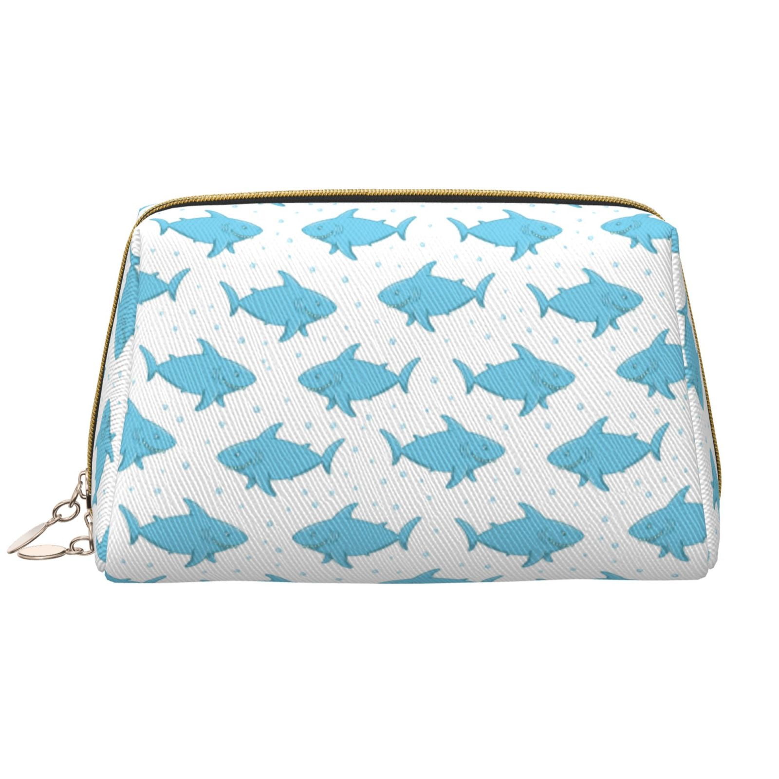 Cartoon Funny Cute Shark Blue Makeup Bag, Large Capacity Cosmetic Bag ...