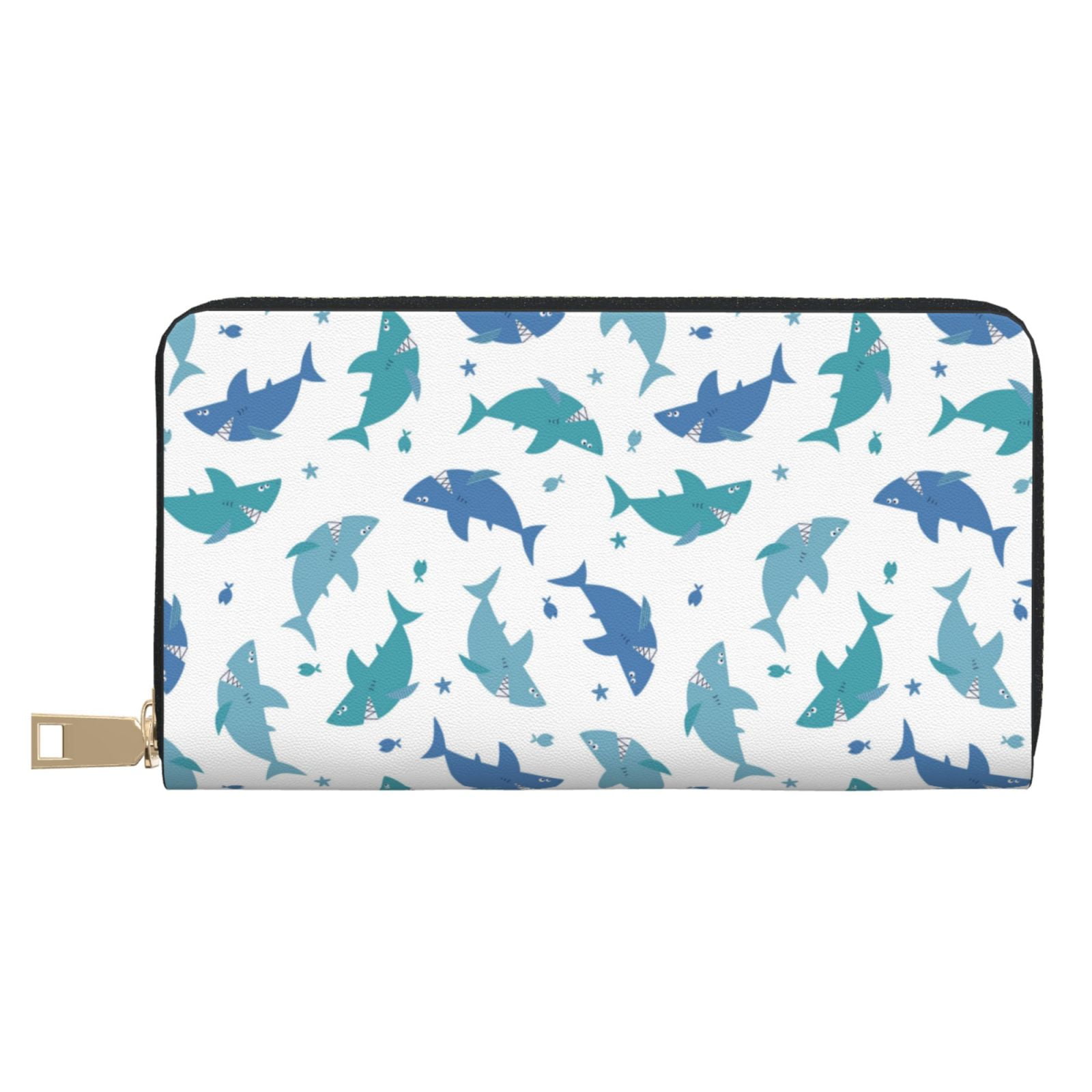 Cartoon Funny Cute Shark Wallet Women, Leather Bifold Multi Card Wallet ...