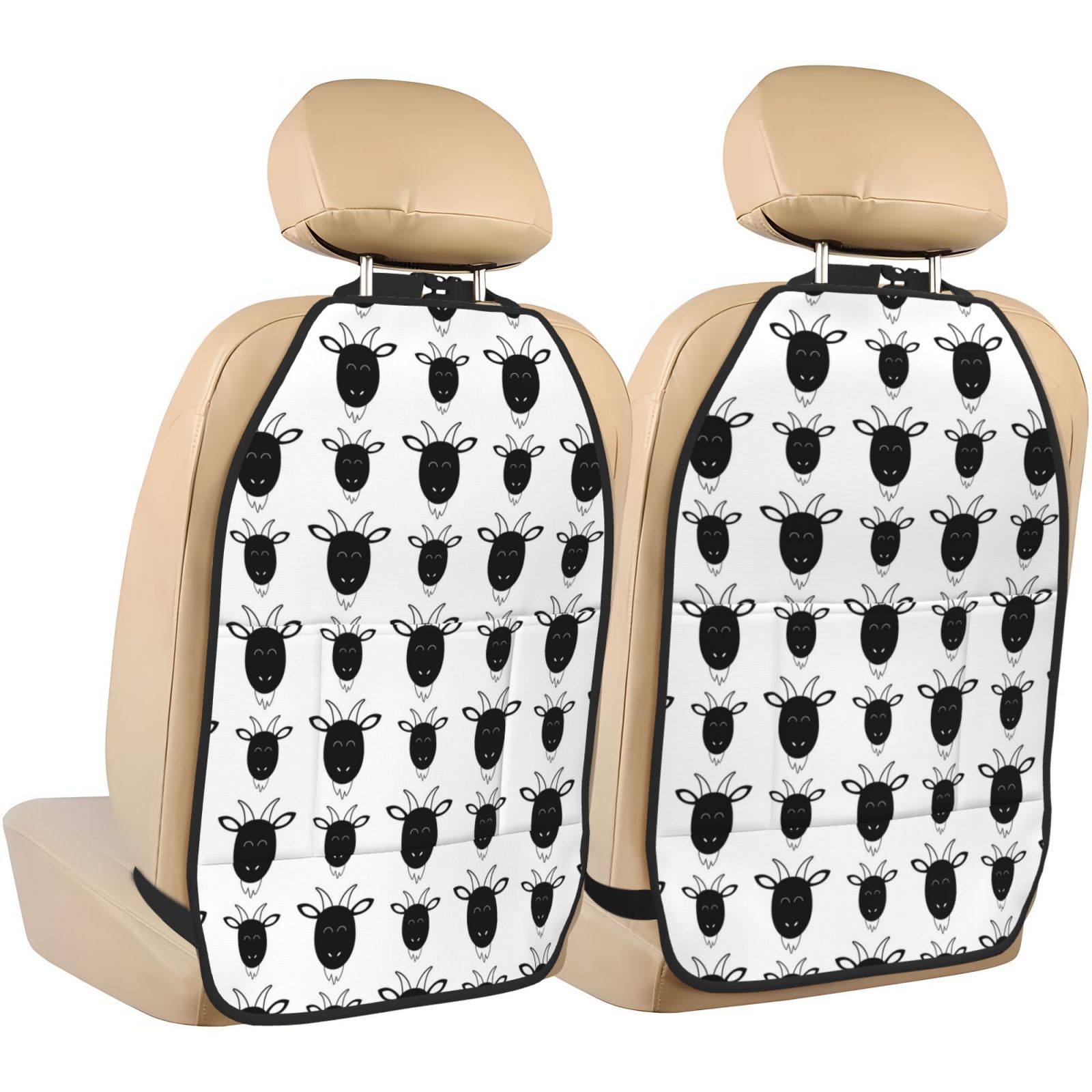 Cartoon Funny Cute Sheep Head Backseat Car Organizer, 2 Pack Kick Mats ...