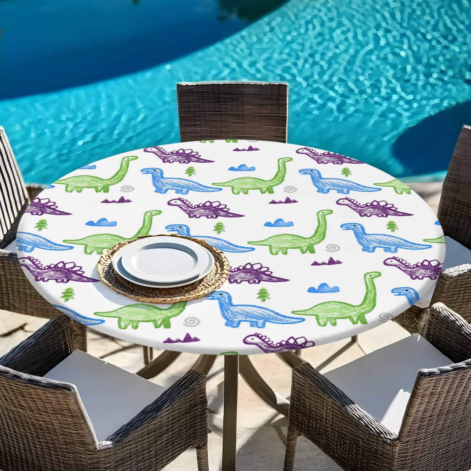 Cartoon Funny Dinosaur Animal Prints Round Fitted Tablecloth with ...