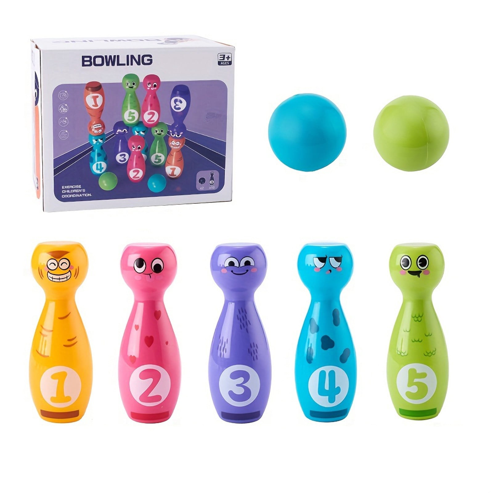 Cartoon Funny Expressions Bowling Set,Includes 10 Plastic Pins & 2 ...