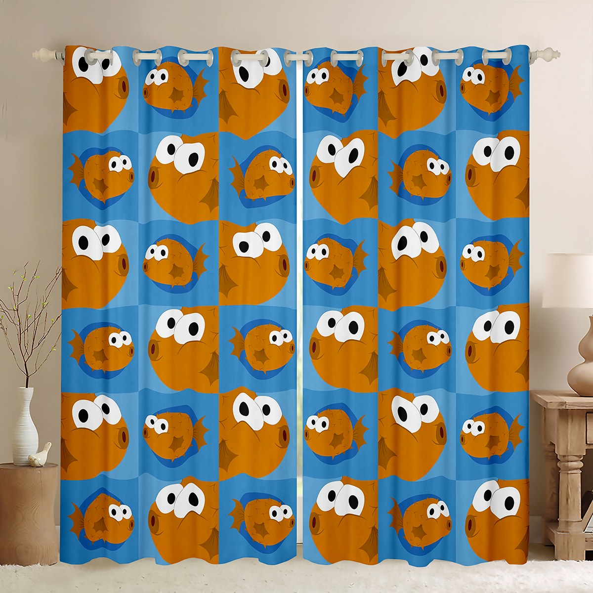Cartoon Funny Fish Blackout Curtains 38"x45" Set of 2 Panels,Brown ...