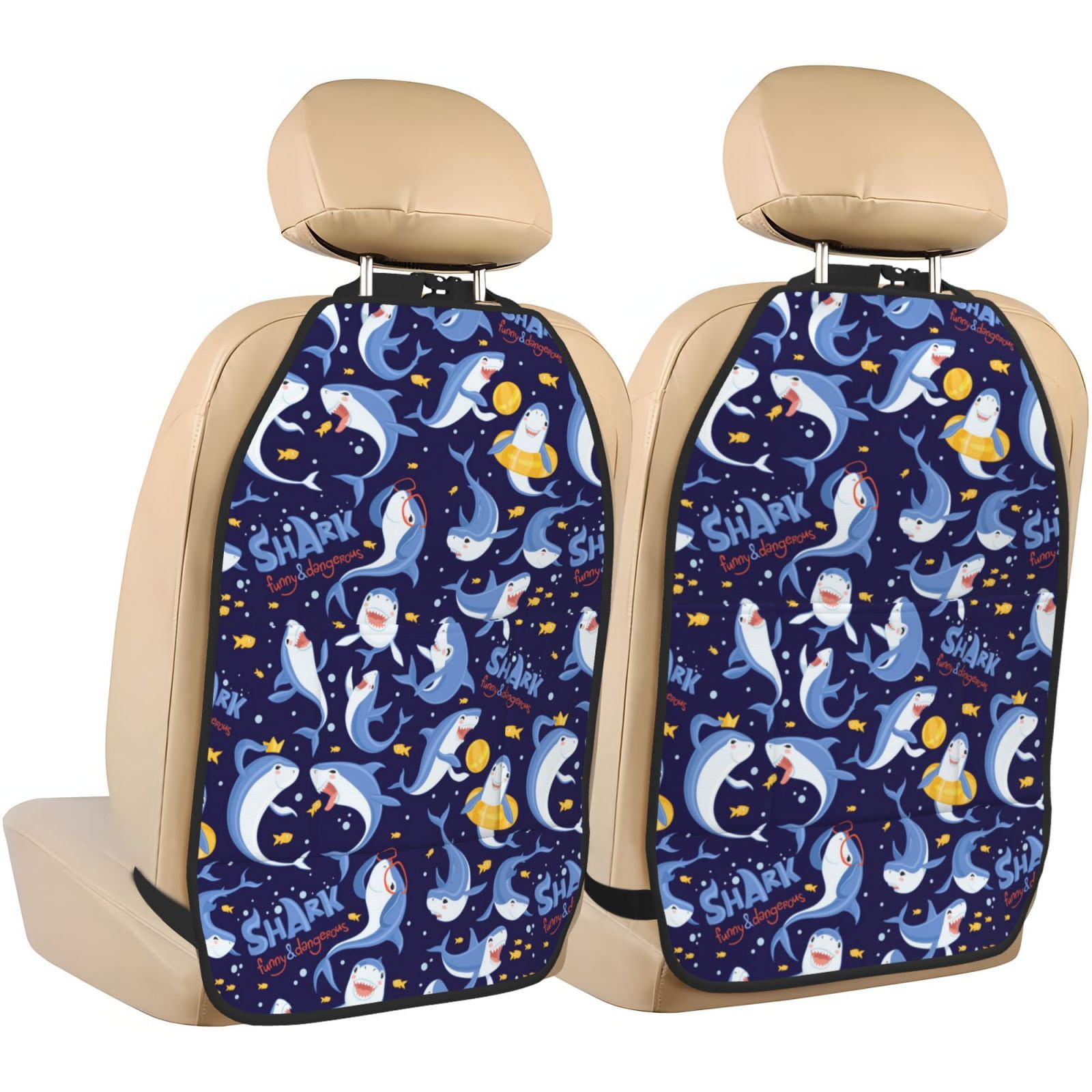 Cartoon Funny Shark Blue_A Backseat Car Organizer, 2 Pack Kick Mats ...