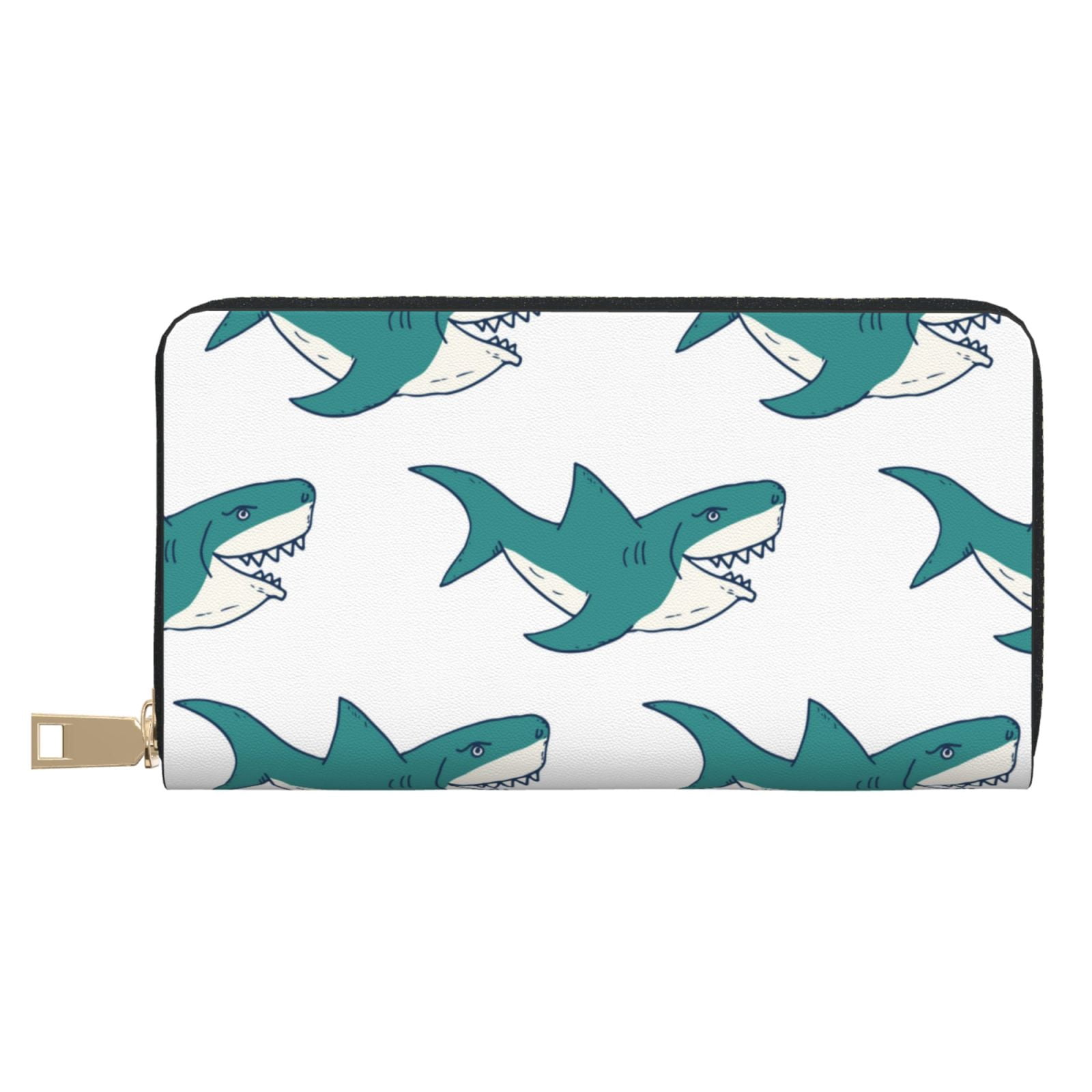 Cartoon Funny Shark Green Wallet Women, Leather Bifold Multi Card ...