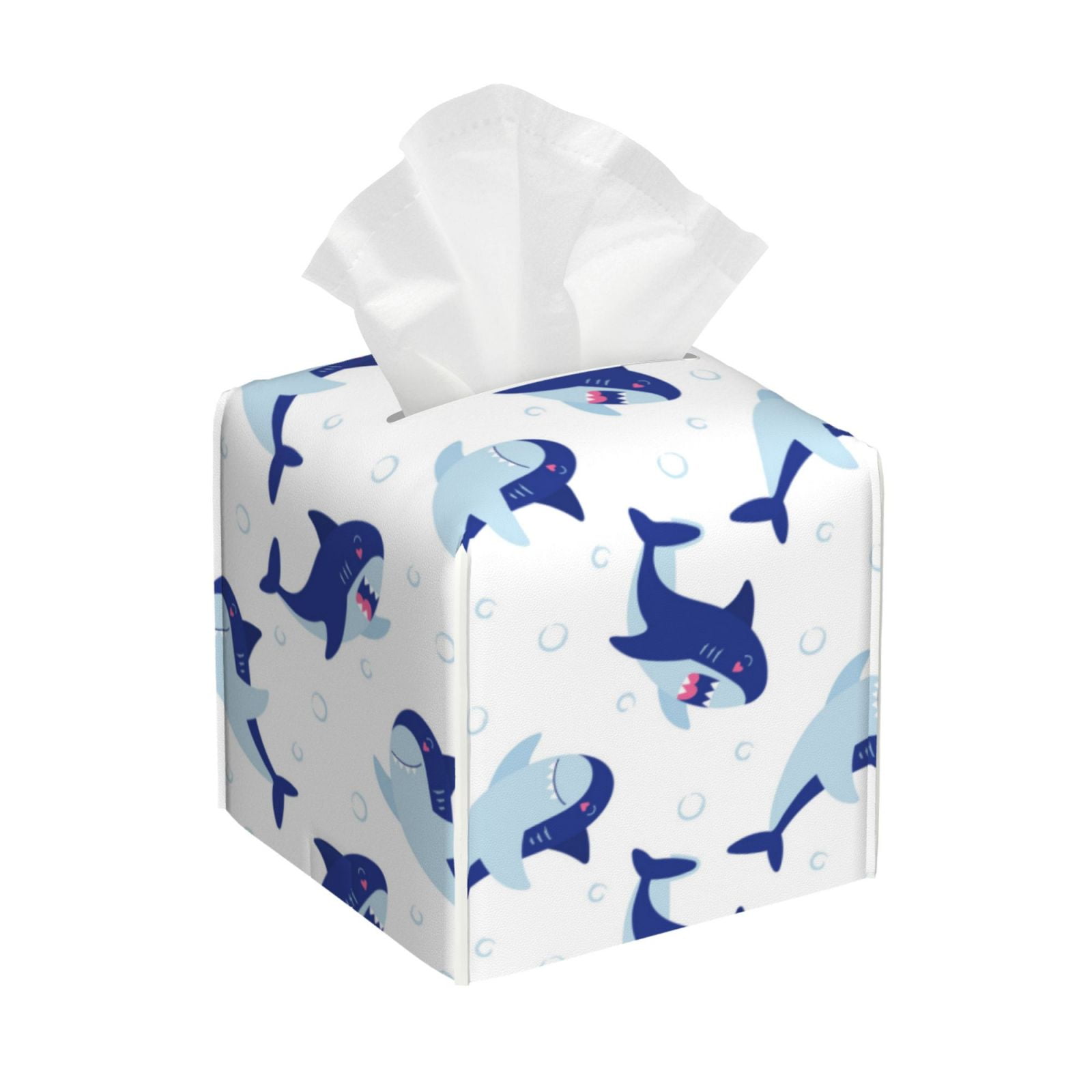 Cartoon Funny Shark Tissue Box Cover, Tissue Box Holder, Square Leather ...