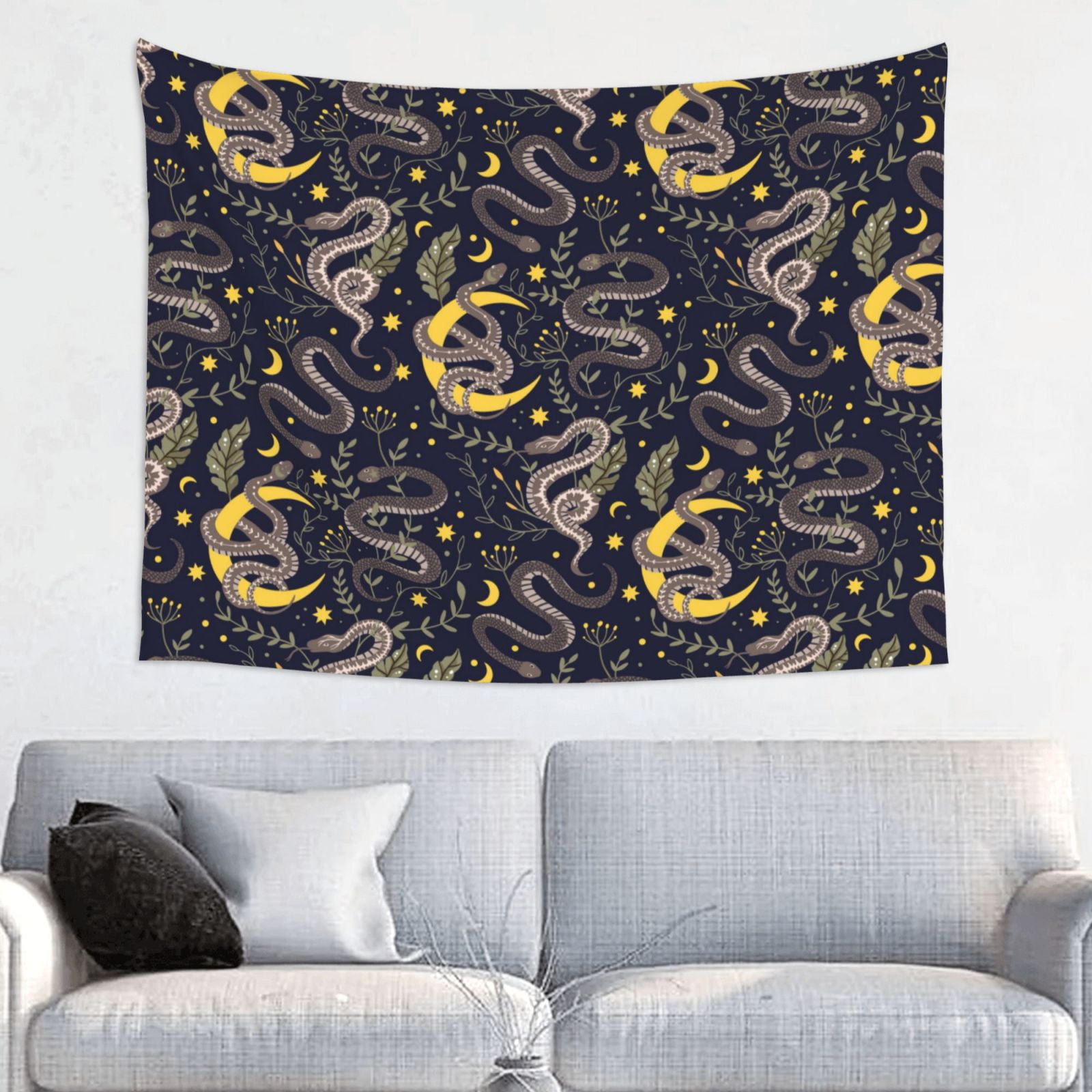 Cartoon Funny Snake Moon Leaf Tapestry Home Decor Tapestry Wall Hanging ...