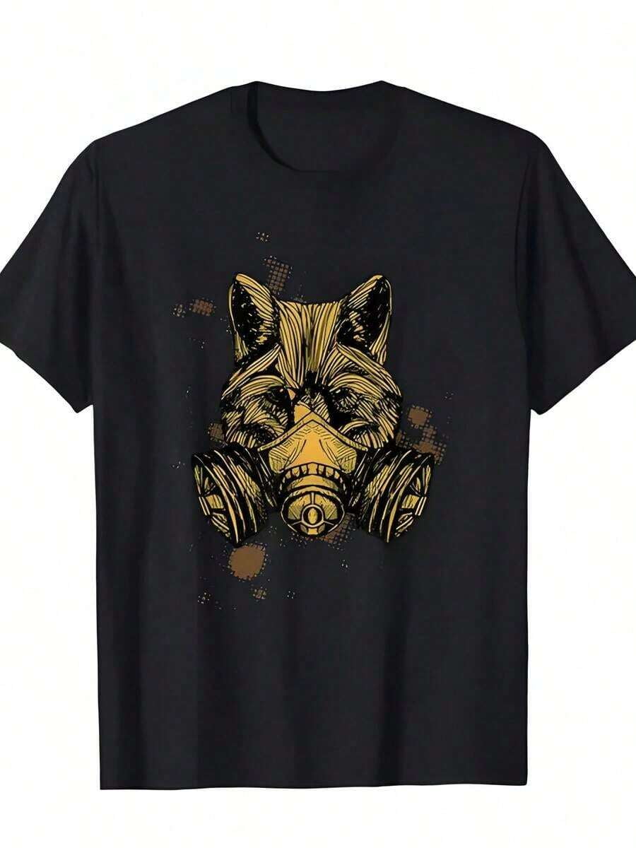 Cartoon Funny Style Men's Cotton T-Shirt With Spoof Wolf Totem Pattern ...