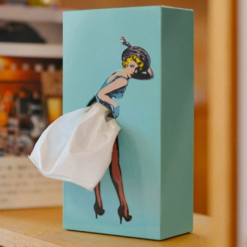 Cartoon Funny Vintage Lady Up Dress Design Tissue Box Cover, Flying ...