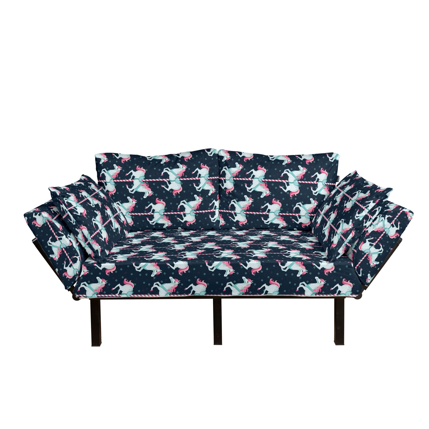 Cartoon Futon Couch, Carousel Horses Playthings Merry Go Round Joyful ...