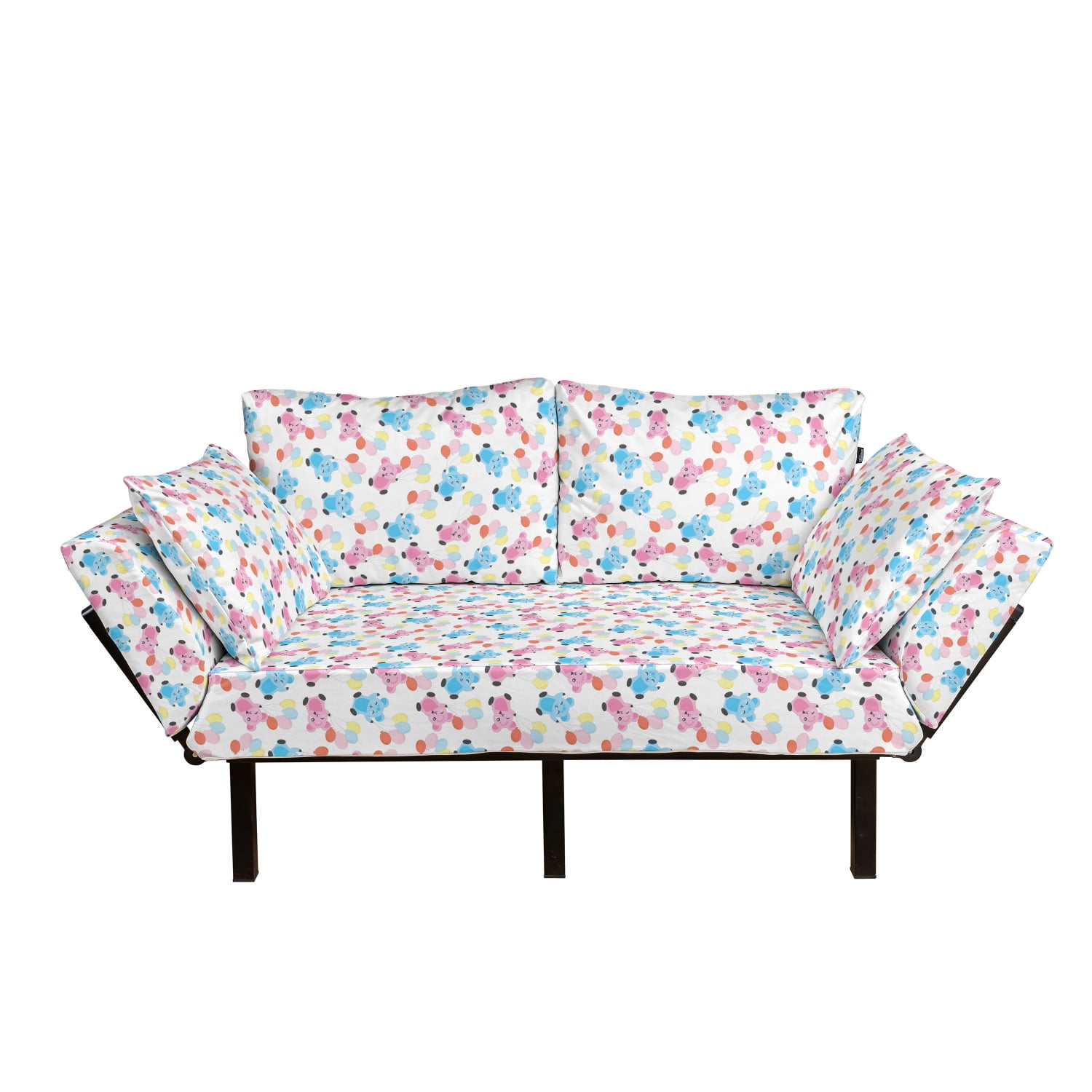 Cartoon Futon Couch, Colorful Balloons with Happy Teddy Bears Style ...