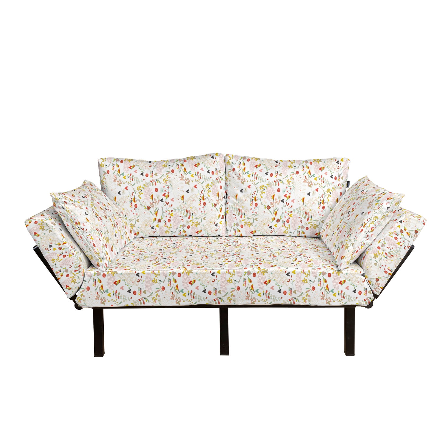 Cartoon Futon Couch, Colorful Heart Shapes Traditional Japanese Clouds ...