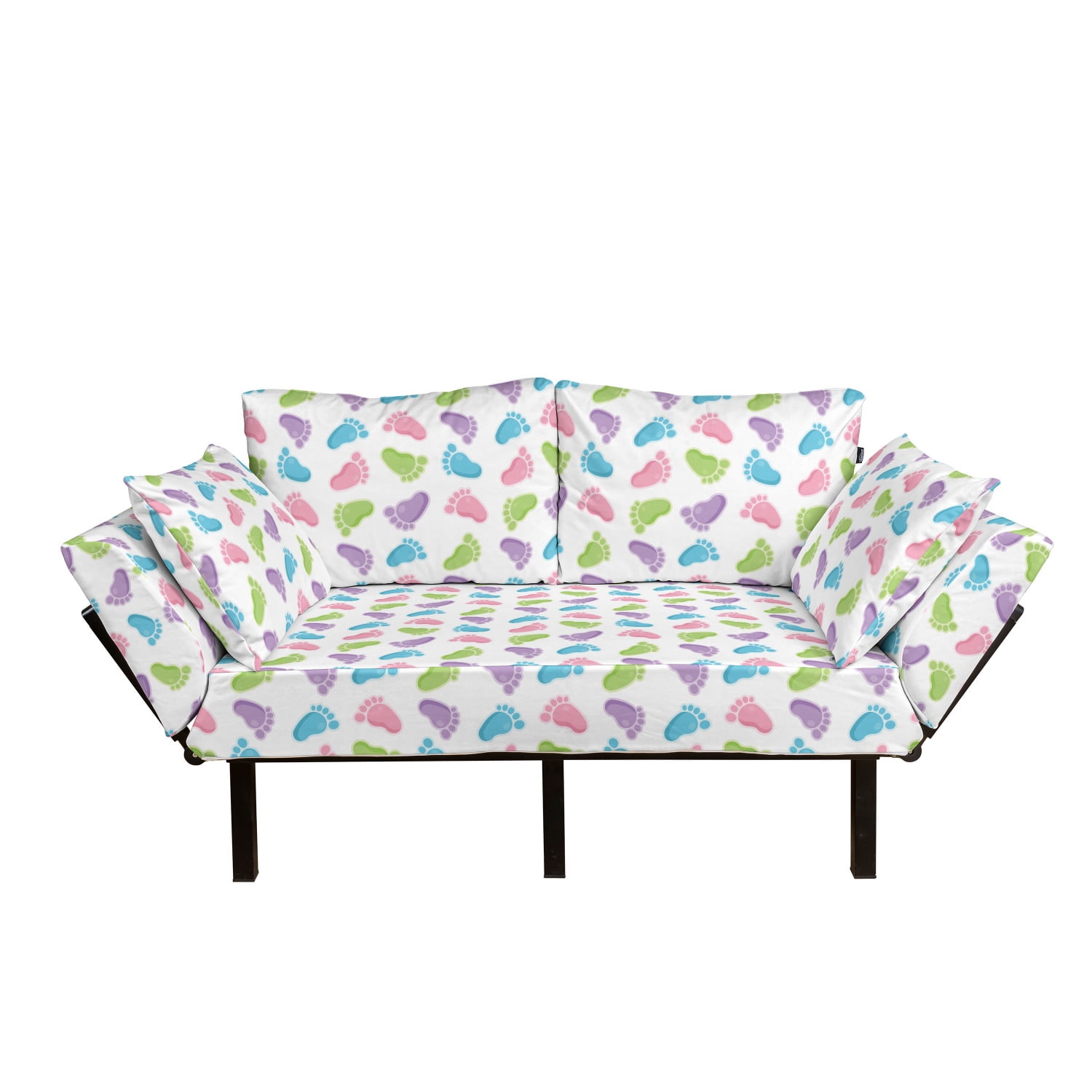 Cartoon Futon Couch, Footprints Pattern in Many Tones Abstract Design ...