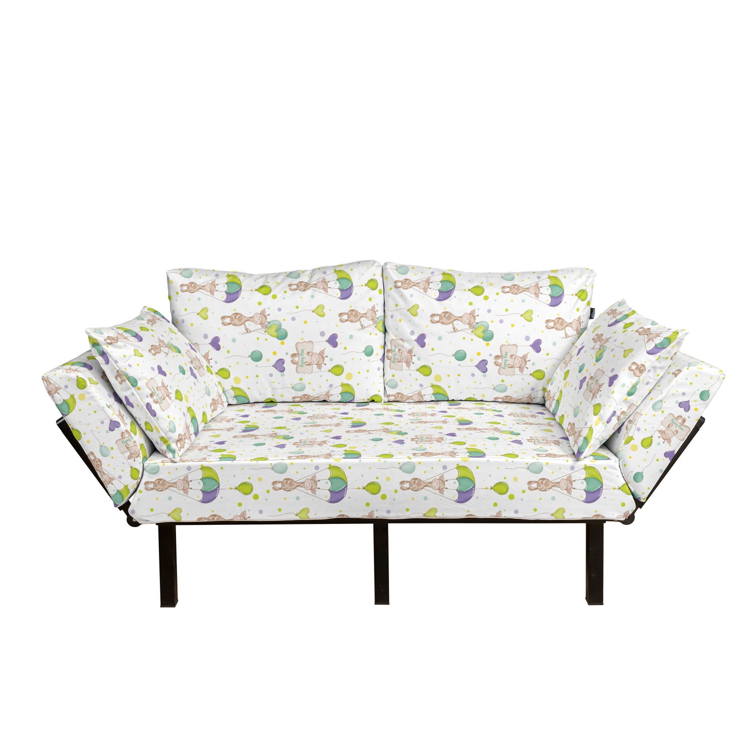 Cartoon Futon Couch, Giraffes Flying with Balloons with Polka Dotted ...