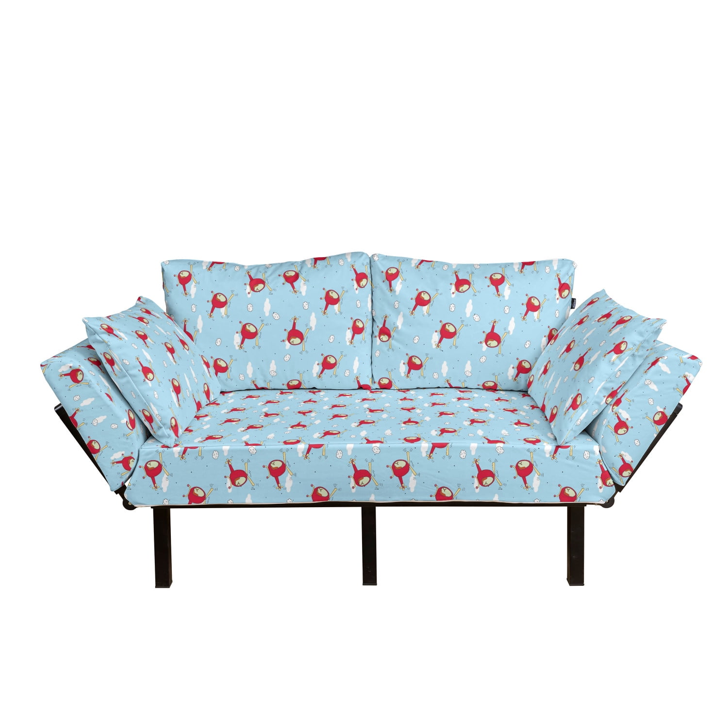 Cartoon Futon Couch, Helicopters Pattern Hand Drawn Aviation Themed ...