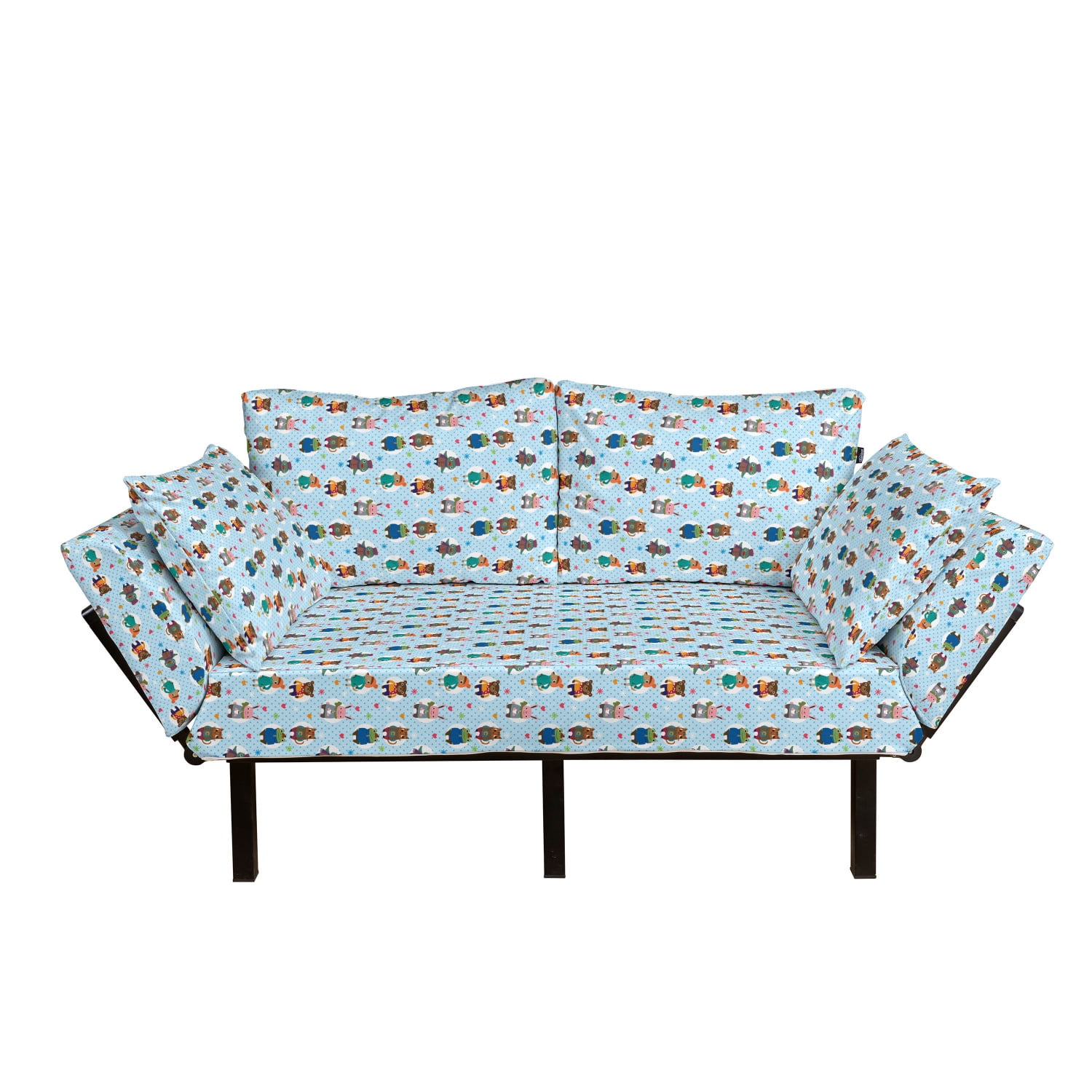 Cartoon Futon Couch, Illustration of Animals with Winter Clothing Hats ...