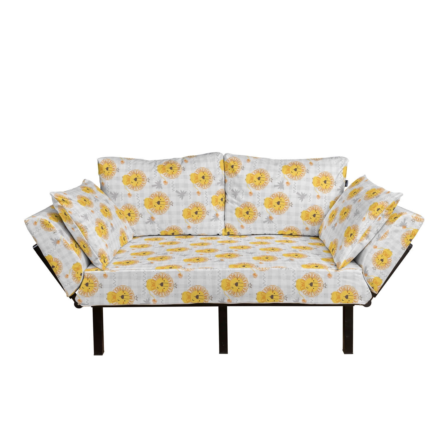 Cartoon Futon Couch, Little Lion with Tiny Crown Tropic Tree ...
