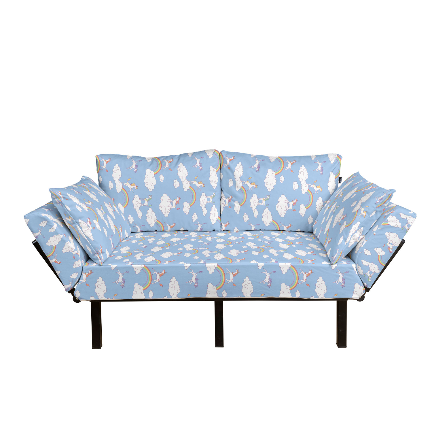 Cartoon Futon Couch, Mythical Creatures Walking and Jumping Clouds with ...