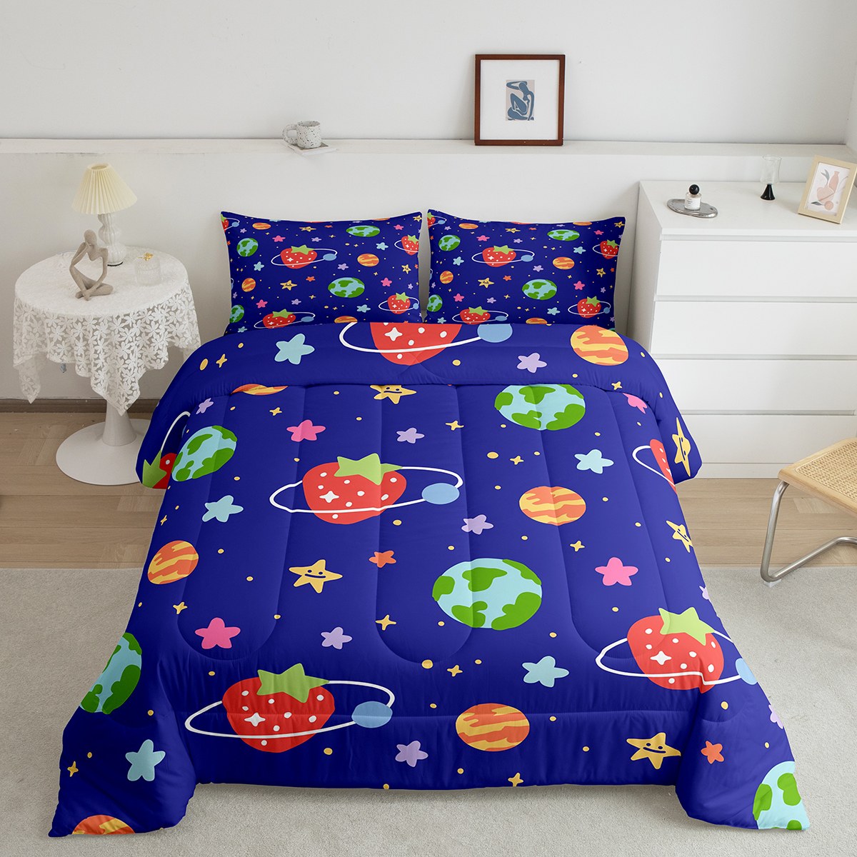 Cartoon Galaxy Bedding Comforter Sets Queen Size,Kawaii Strawberry ...