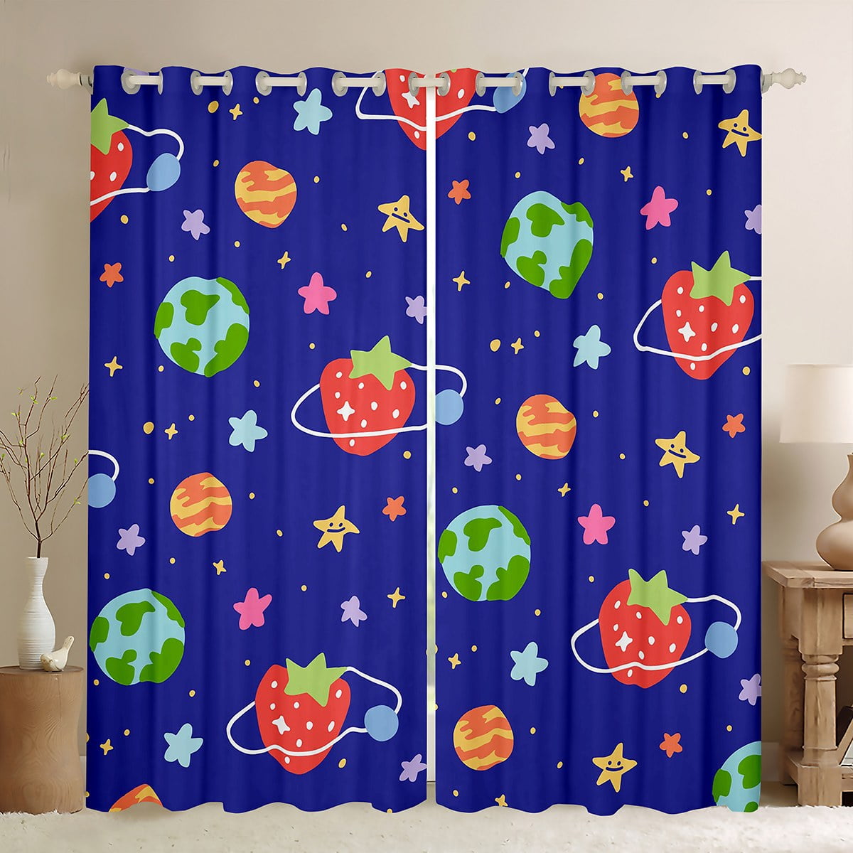 Cartoon Galaxy Curtains 38"x45" Set of 2 Panels,Kawaii Strawberry ...