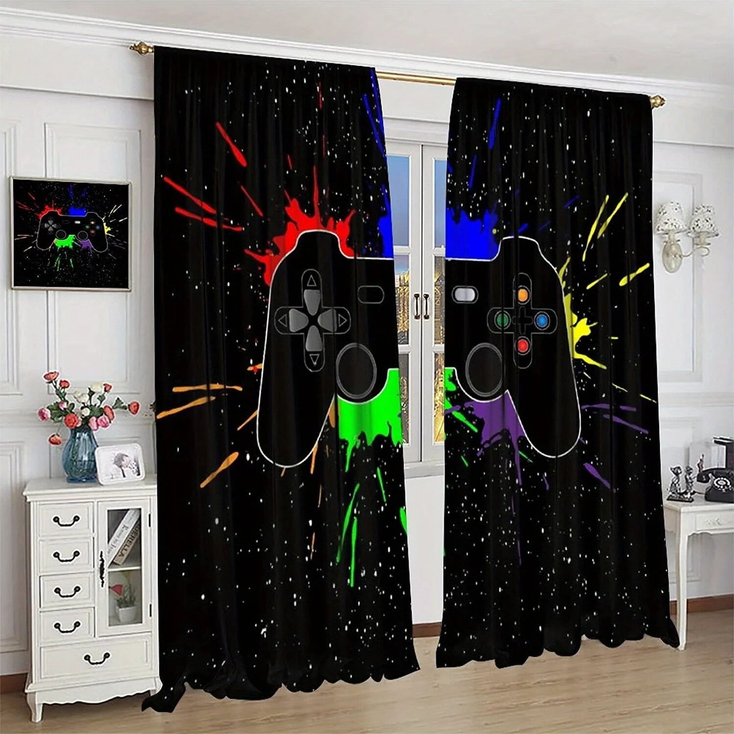 Cartoon Game Switch Controller Window Curtains Blinds For Living Room ...