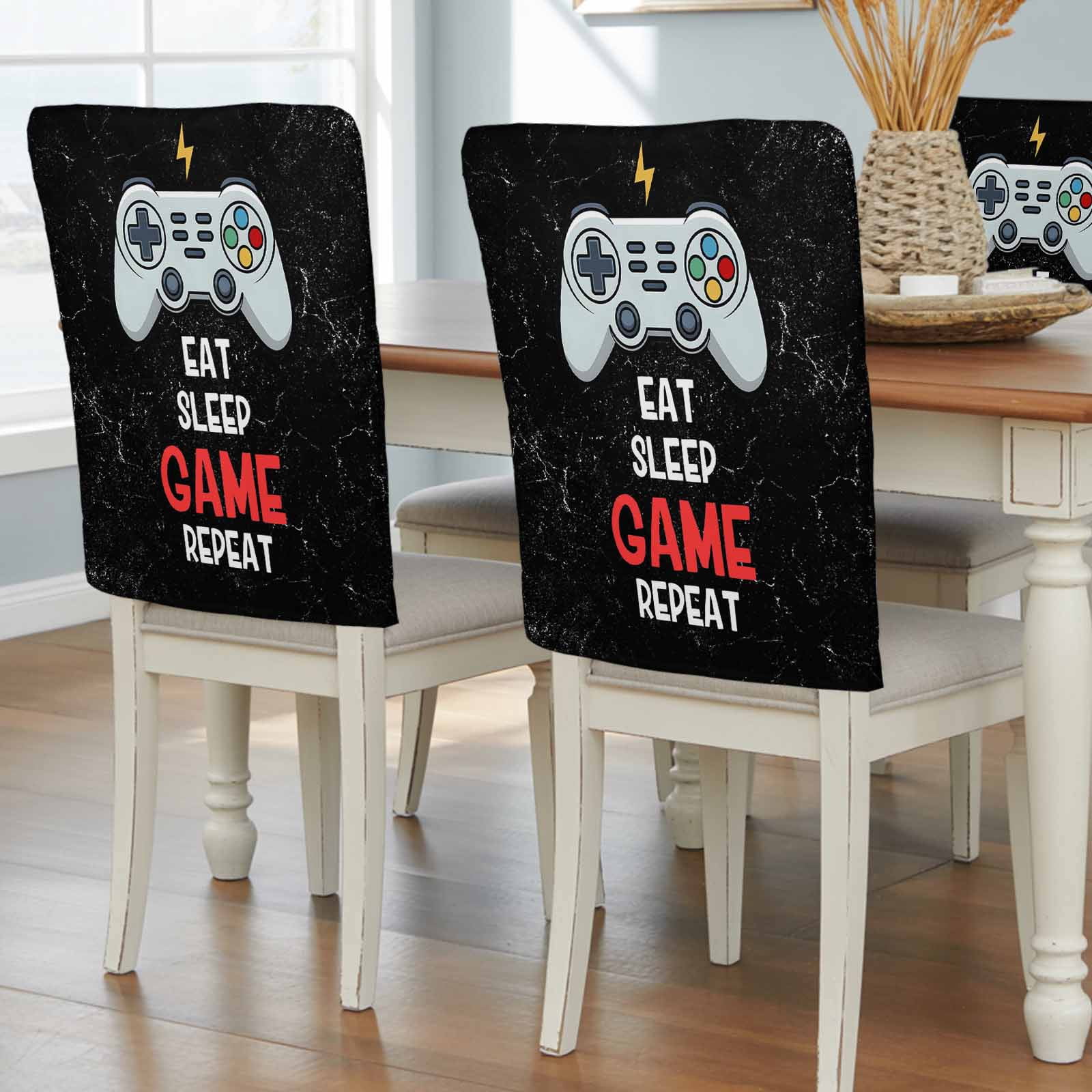 Cartoon Games Chair Back Covers, Black Modern Funny Abstract Art ...