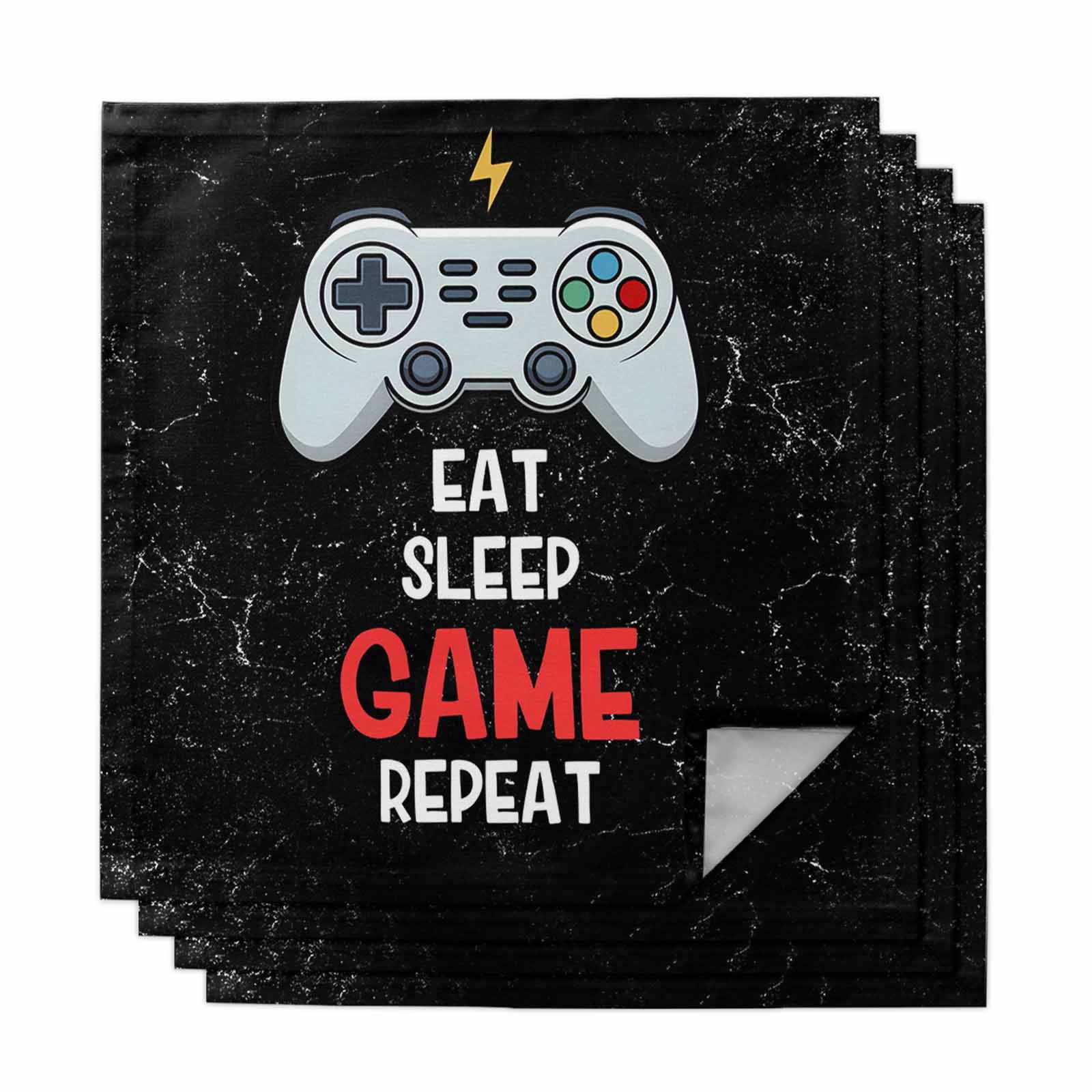 Cartoon Games Cloth Napkins, Black Modern Funny Abstract Art Washable ...