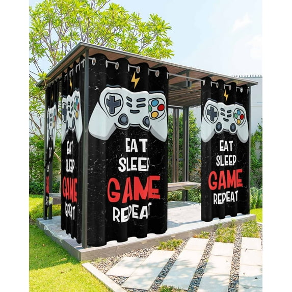 Cartoon Games Outdoor Curtains for Patio, Black Modern Funny Abstract ...