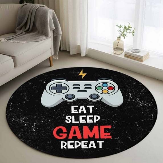 Cartoon Games Round Area Rug 4 FT, Non Slip Indoor Outdoor Rug, Black ...