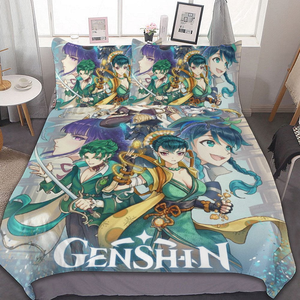 Cartoon Genshin Impact 3-Piece Bed Set Warm and Comfortable Kawaii ...