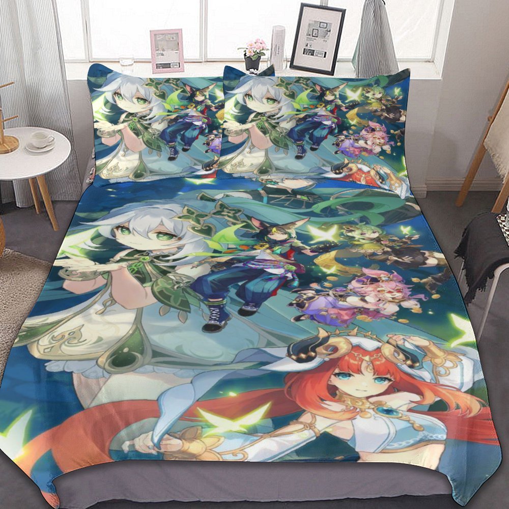 Cartoon Genshin Impact 3-Piece Bed Set Warm and Comfortable Kawaii ...