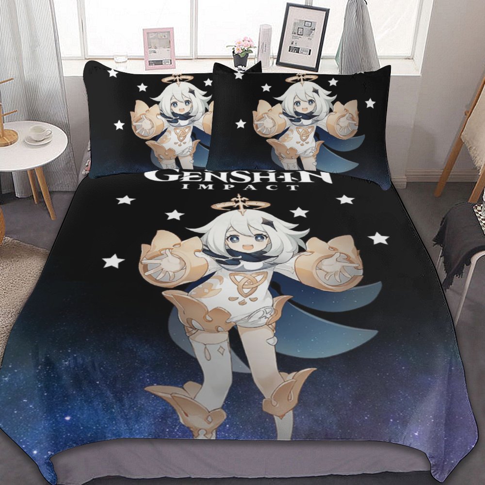 Cartoon Genshin Impact 3-Piece Bed Set Warm and Comfortable Kawaii ...