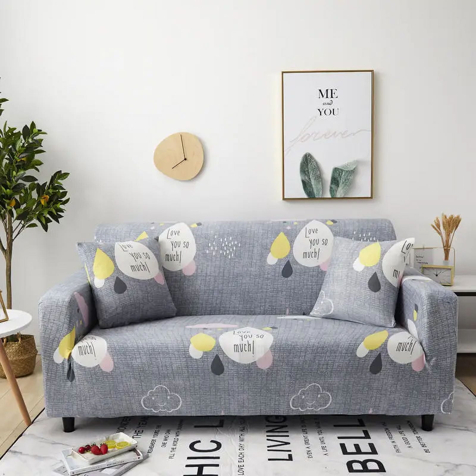 Cartoon Geometric Flowers Sofa Cover Full Cover Fabric Four Seasons Stretch Big Sofas Sofa ...