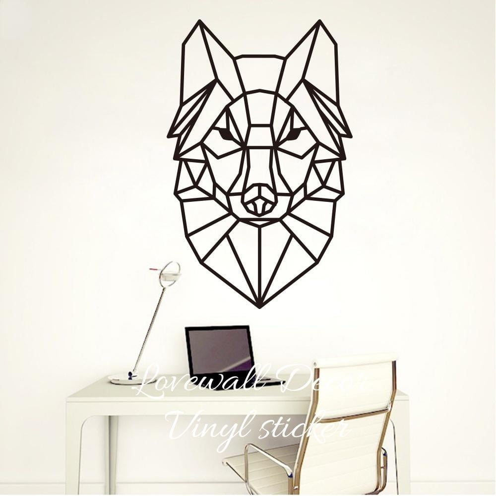 Cartoon Geometric Wolf Wall Sticker Baby Nursery Kids Room Cute Animal ...