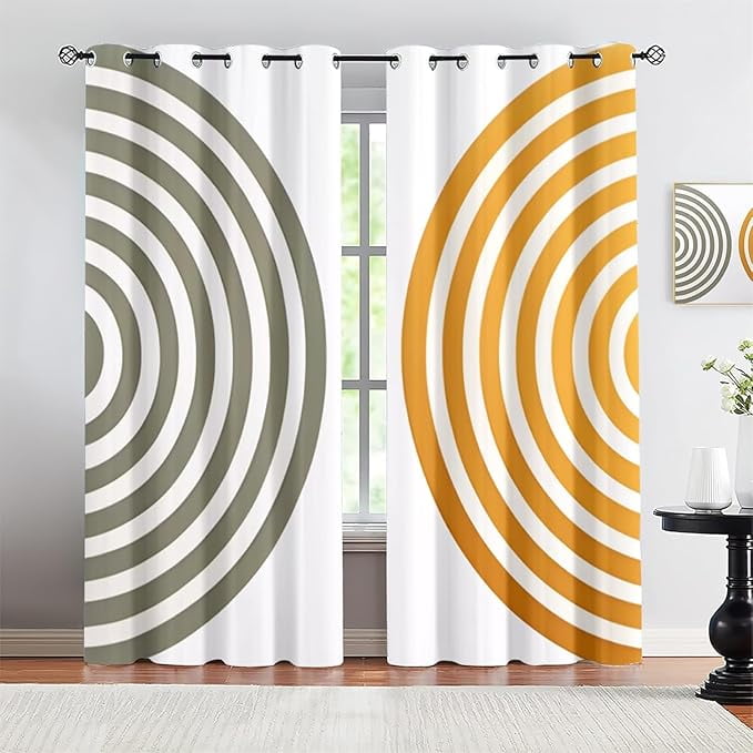 Cartoon Geometry Blackout Grommet Window Curtains, Yellow-Green ...