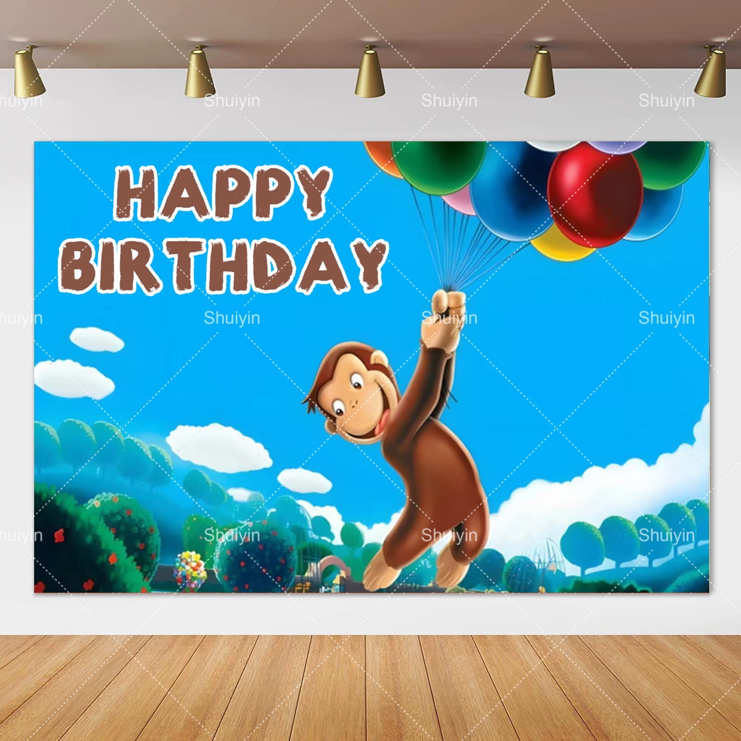 Cartoon George Monkey Theme Backdrop Birthday Party Decoration Supplies ...