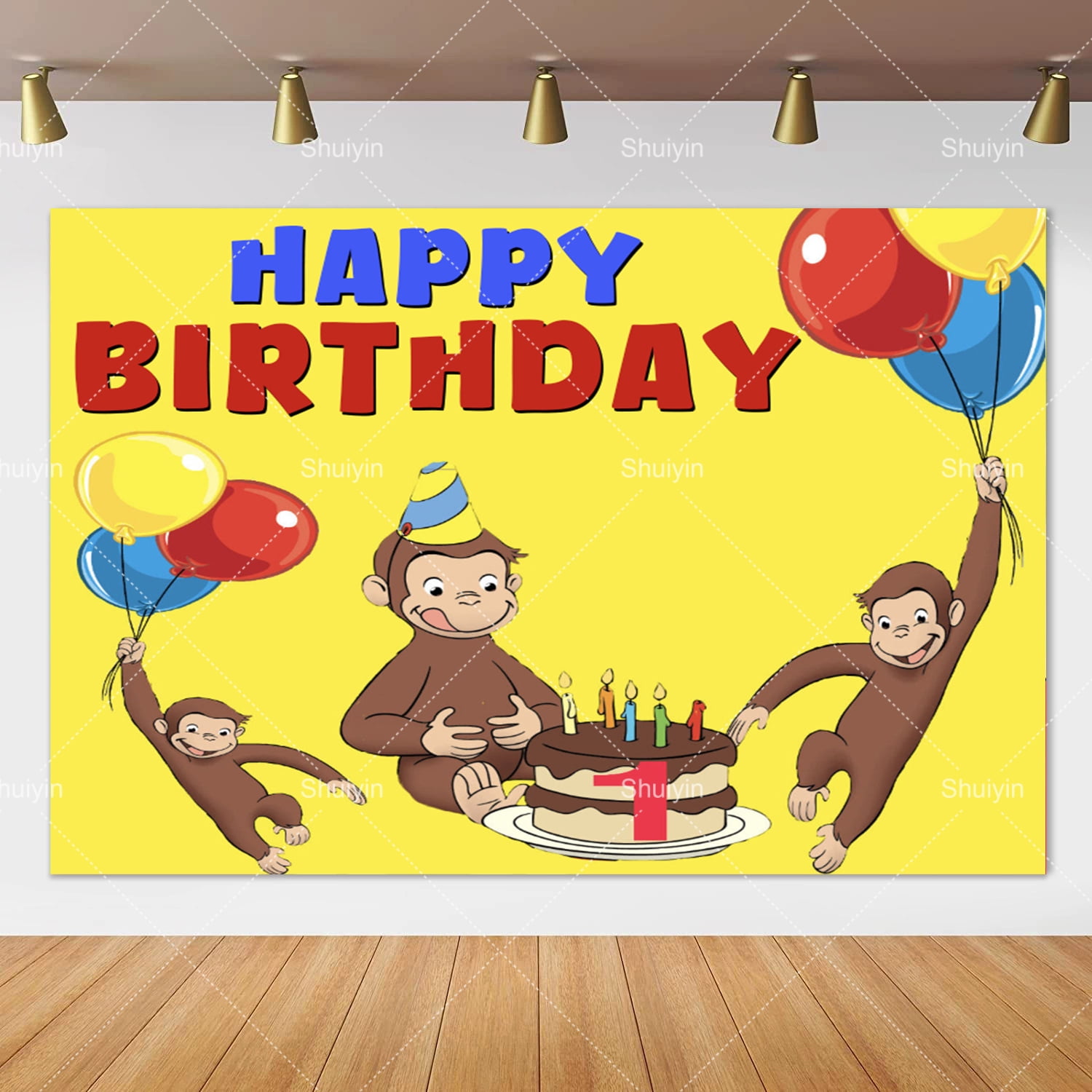 Cartoon George Monkey Theme Backdrop Birthday Party Decoration Supplies ...
