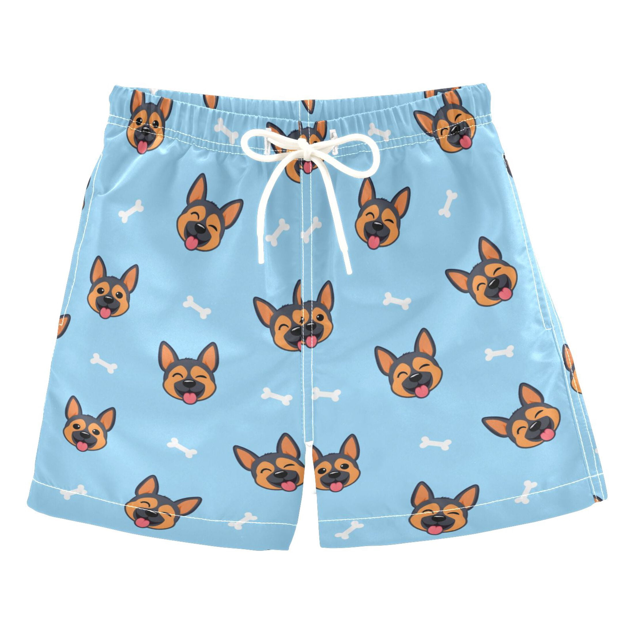 Cartoon German Shepherd Bone Pattern Swim Trunks Quick Dry Beach Pool ...