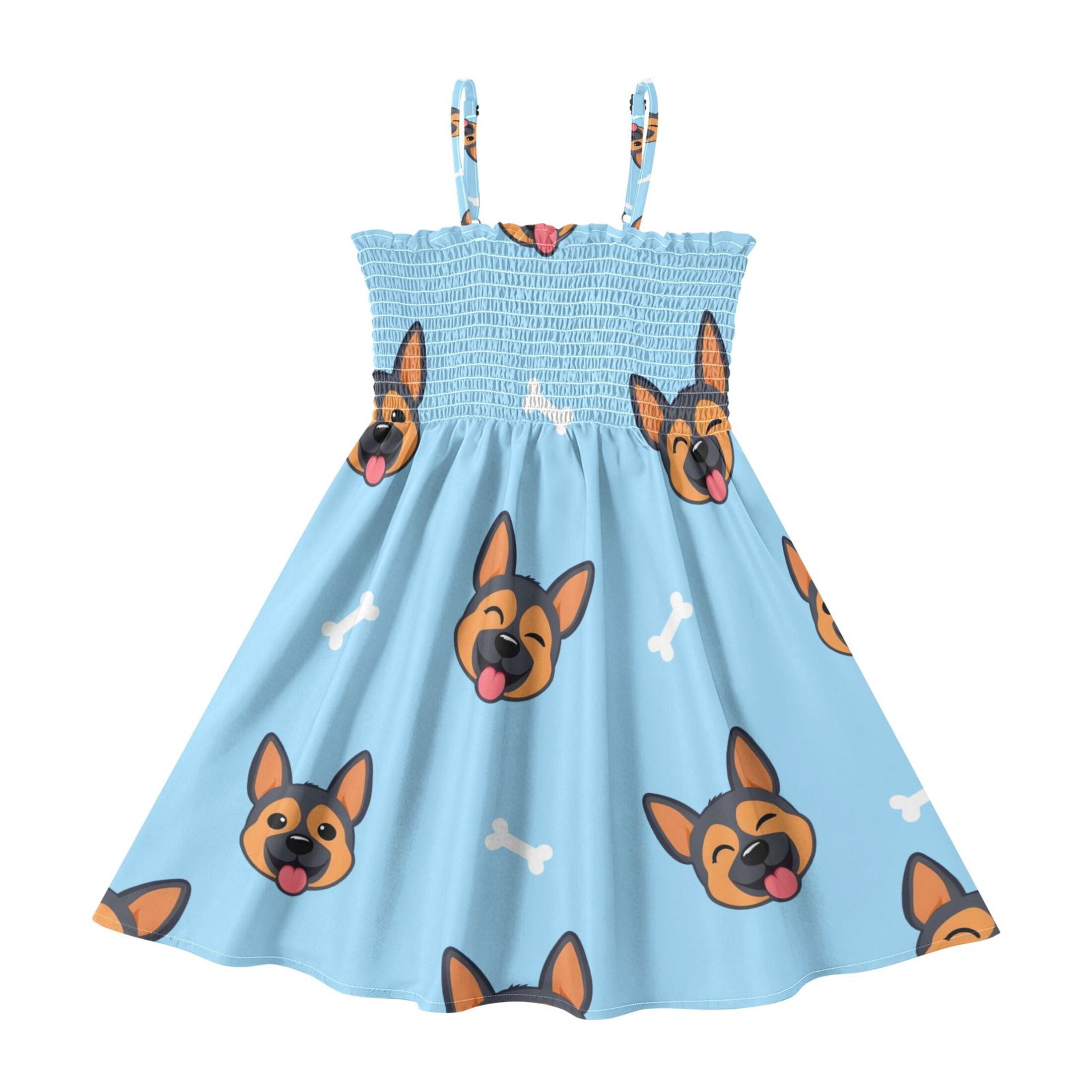 Cartoon German Shepherd Pattern Girls' Casual Dresses 2Y-8Y Sleeveless ...
