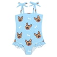 Cartoon German Shepherd Pattern Girls' One-Piece Swimsuit Bowknot Tie ...