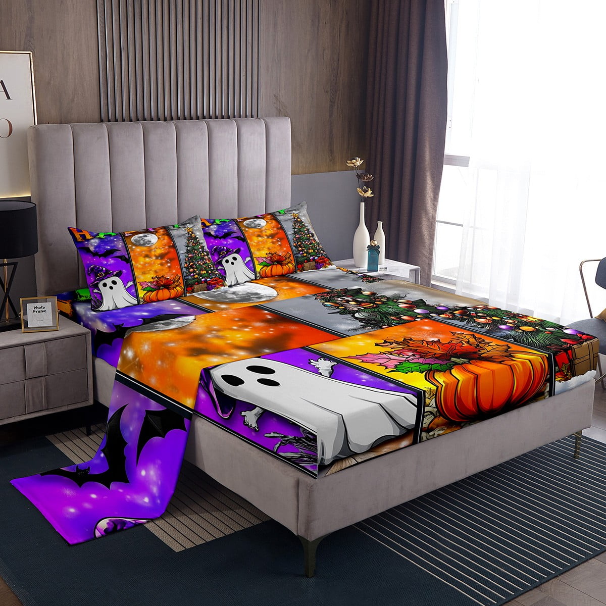 Cartoon Ghost Bed Sheets Set Christmas Tree Sheets,Gothic Bats Sheet ...