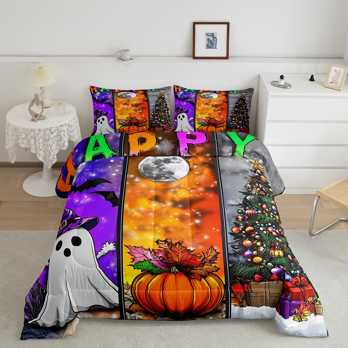 Cartoon Ghost Comforter Set Christmas Tree Down Comforter,Gothic Bats ...