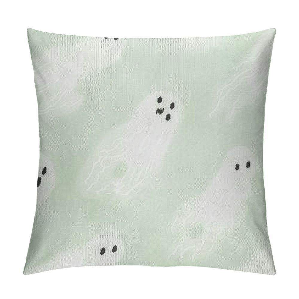 Cartoon Ghost Pillow Cover,White Green Watercolor Hand Draw Print ...