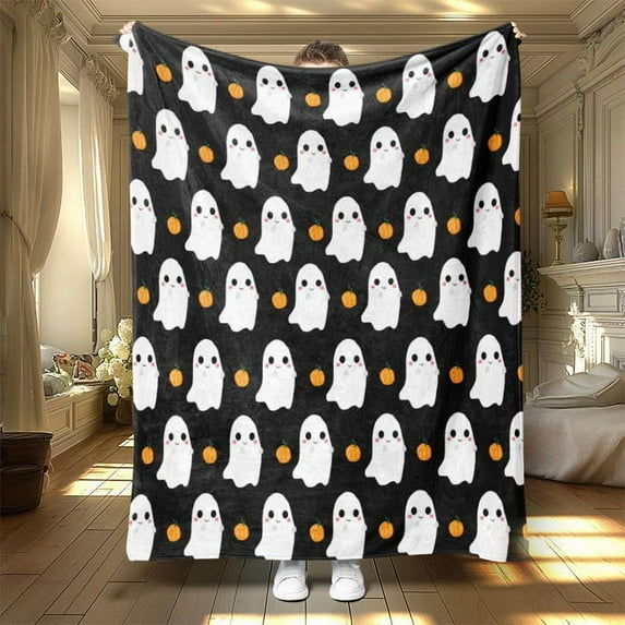 Cartoon Ghost & Pumpkin Pattern Blanket, Ghost Face Blanket, 1 Count ...