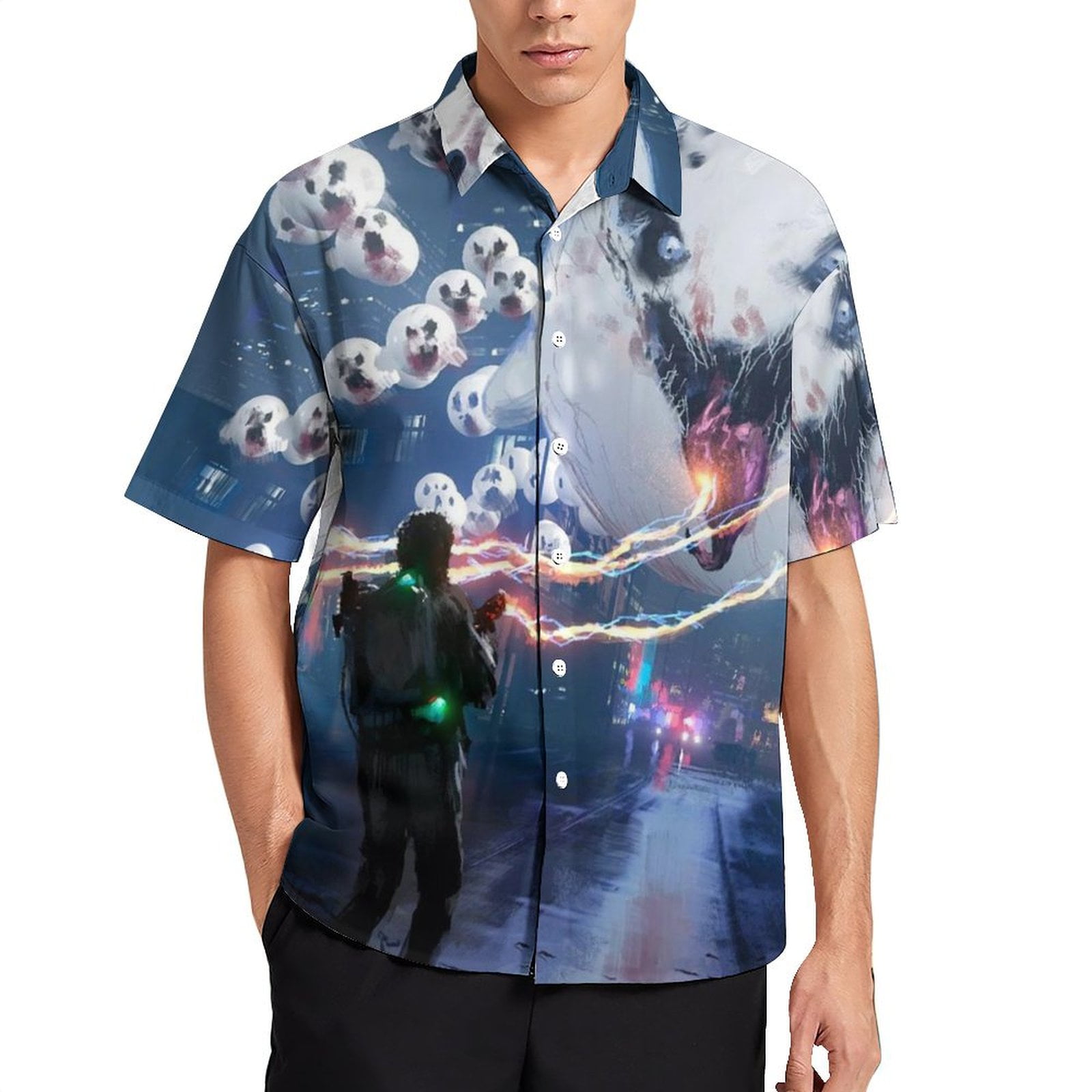 Cartoon Ghostbusters Men's Button-Down Shirts Daily Casual Beach ...