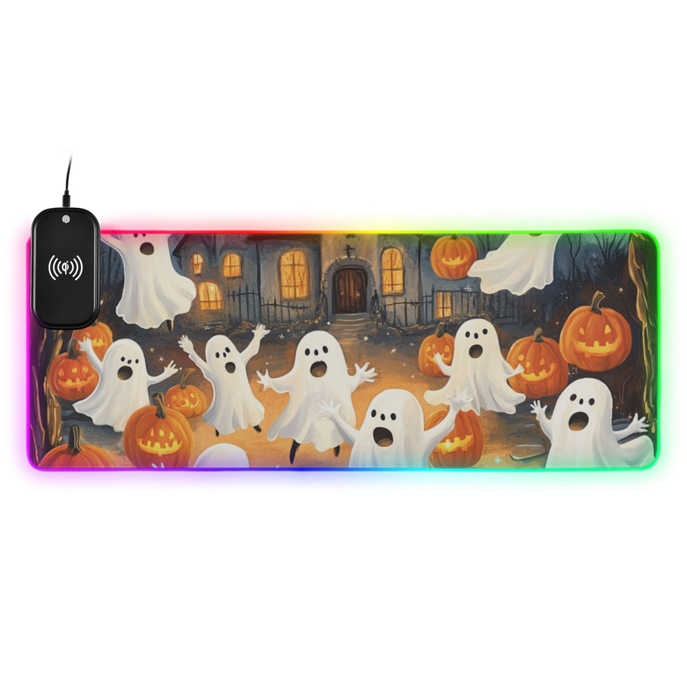 Cartoon Ghosts and Pumpkin Lights Wireless Charging RGB Gaming Mouse ...