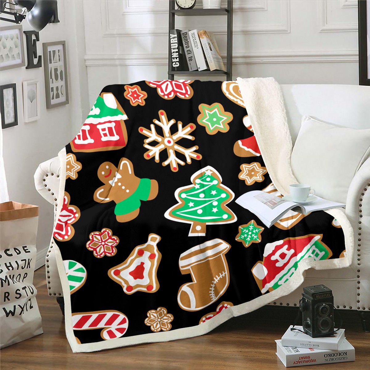 Cartoon Gingerbread Man Throw Blanket for Kids Child,Kawaii Snowflake ...