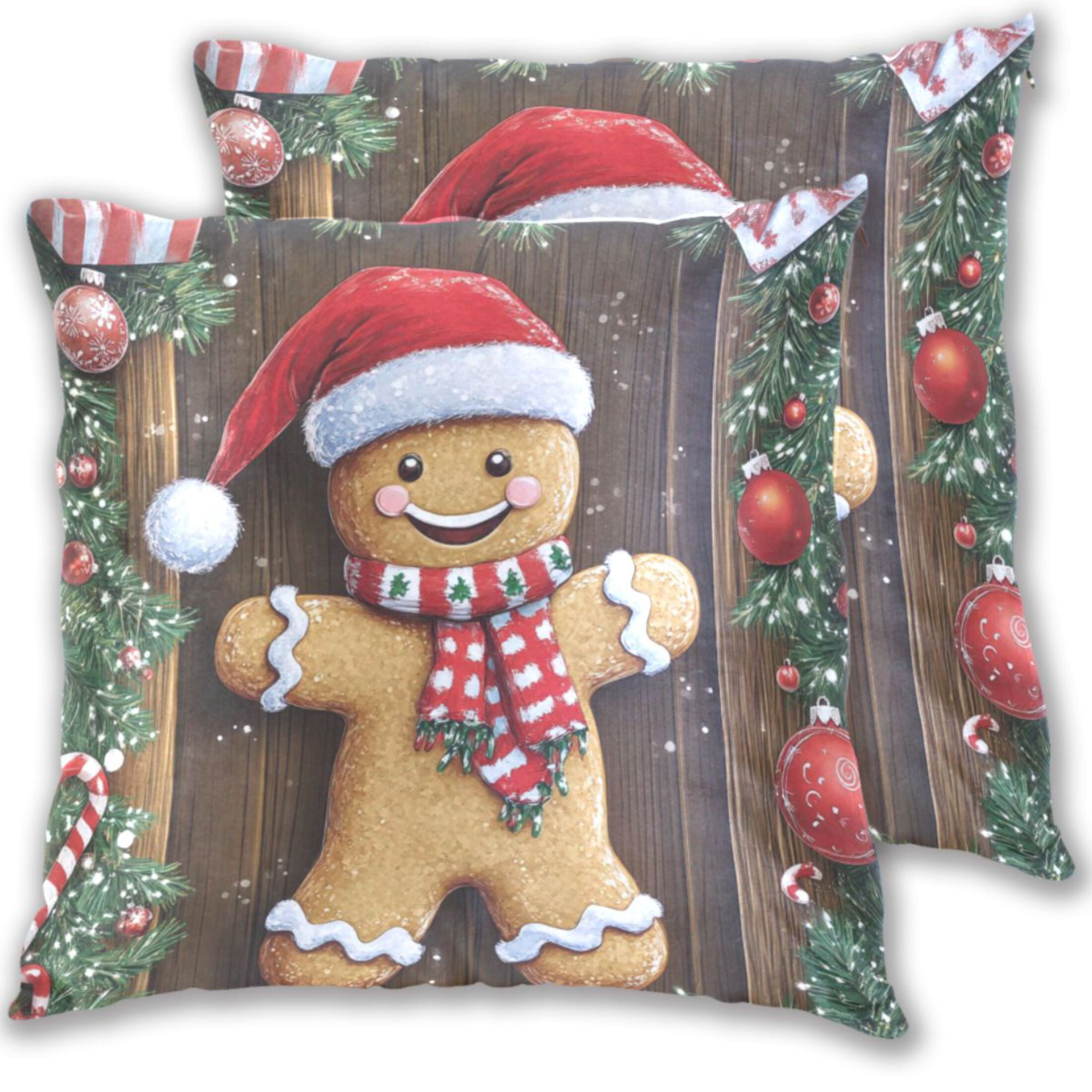 Cartoon Gingerbread Man Throw Pillow Covers 16x16 Inch 2 Packs ...